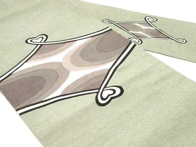 平和屋着物○九寸名古屋帯 型染め 霞菱文 鬼しぼ縮緬 正絹 逸品