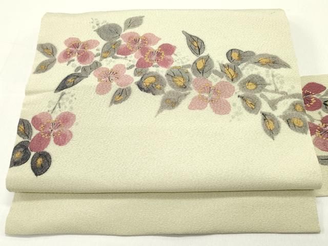 平和屋着物○京友禅作家 山科春宣 九寸名古屋帯 手描き 草花文 金彩