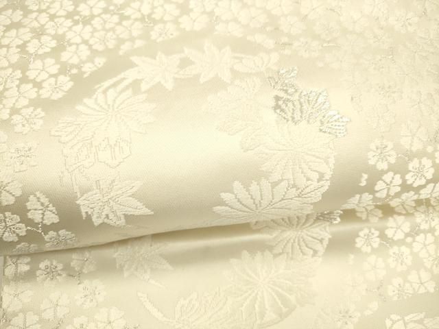 平和屋着物○九寸名古屋帯 唐織 草花文 銀糸 正絹 逸品 DABA0612cm