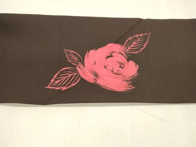 平和屋着物○塩瀬 九寸名古屋帯 ろうけつ染め 手描き 草花文 正絹 逸品