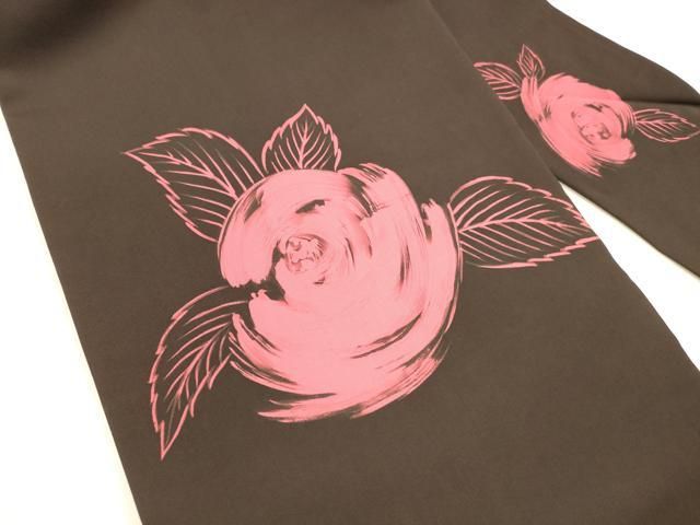 平和屋着物○塩瀬 九寸名古屋帯 ろうけつ染め 手描き 草花文 正絹 逸品