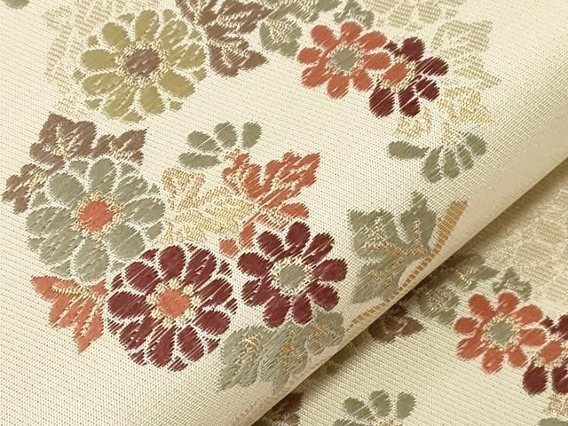 平和屋着物●六通柄袋帯　唐織　草花丸文　金糸　正絹　逸品　CABA2329dy 平和屋着物○六通柄 京袋帯 唐織 草花丸文 金糸 正絹 逸品 未使用