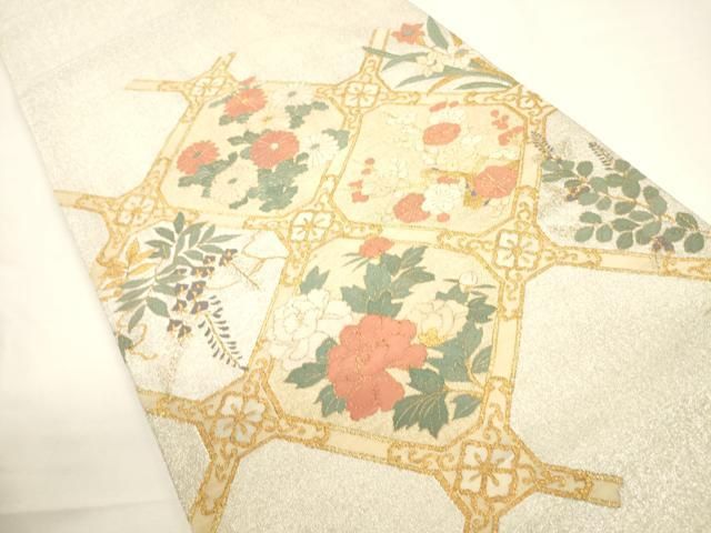 平和屋着物▽太鼓柄袋帯 綴れ 草花天井文 金糸 正絹 逸品 CABA5735ak