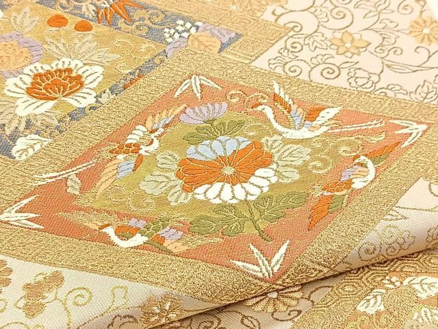 平和屋着物●西陣　服部織物謹製　六通柄袋帯　唐織　王朝更紗文　金糸　正絹　逸品　CAAR1455hy 平和屋着物▽西陣 服部織物謹製 六通柄袋帯 鳳凰菱重ね花