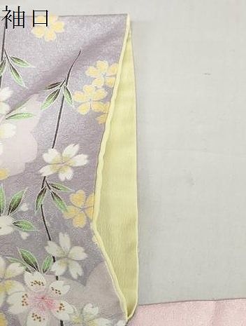 平和屋着物○小振袖 二尺袖 枝垂れ桜文 金彩 ロング丈 洗える着物