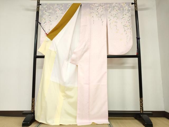 平和屋着物○小振袖 二尺袖 枝垂れ桜文 金彩 ロング丈 洗える着物