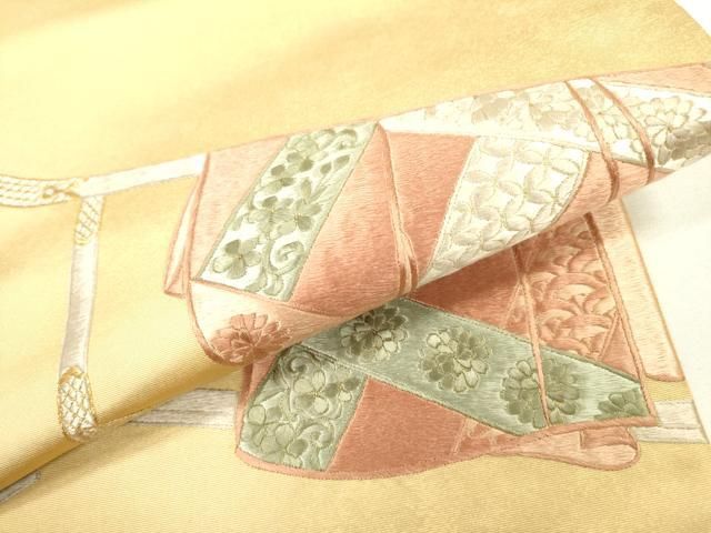 平和屋着物▽太鼓柄袋帯 総刺繍 誰が袖 金糸 引箔 正絹 逸品