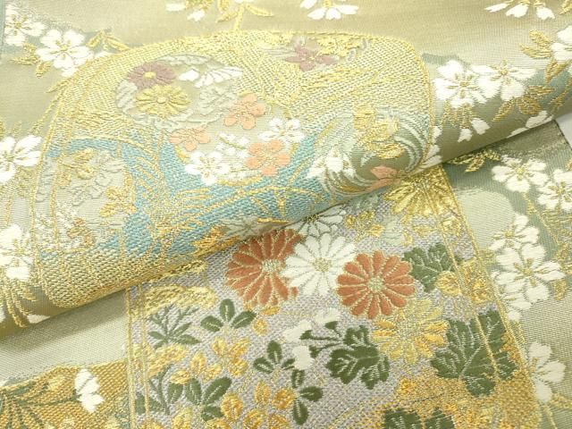 平和屋着物▽六通柄袋帯 唐織 雲取印籠文 金糸 正絹 逸品 DAAZ6286fe