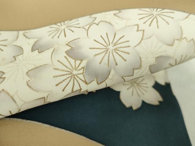 平和屋着物○塩瀬 九寸名古屋帯 舞桜 金彩 正絹 逸品 DABA1356ps