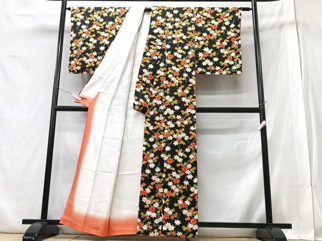 平和屋着物□上質な小紋 草花文 黒地 正絹 逸品 未使用 CABB2826xe