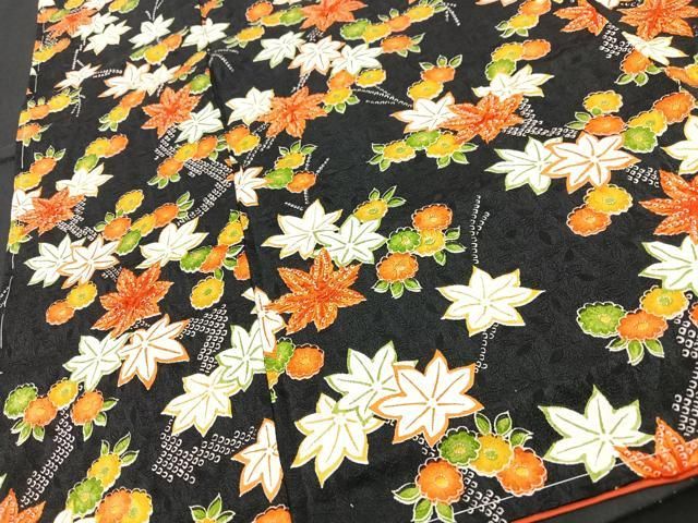 平和屋着物□上質な小紋 草花文 黒地 正絹 逸品 未使用 CABB2826xe