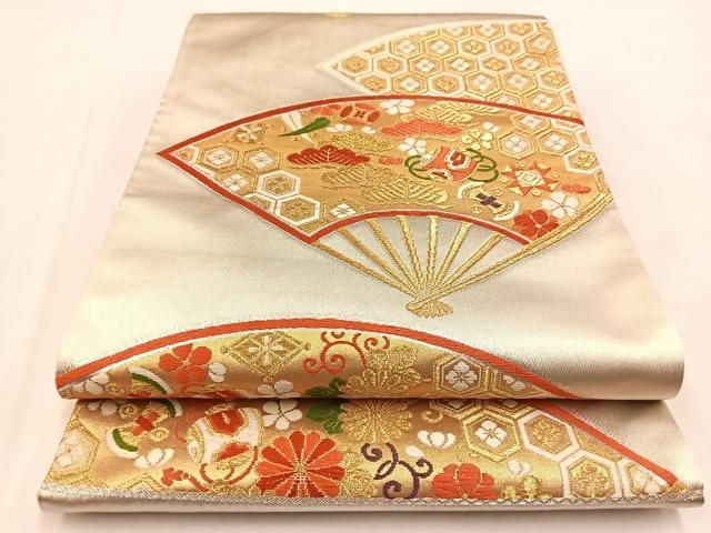 平和屋着物◎西陣 六通柄袋帯 唐織 扇面宝尽くし花文 金銀糸 証紙付き