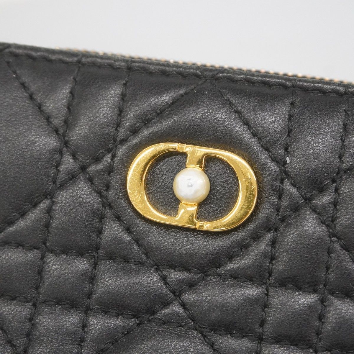 5pc3269】クリスチャンディオール 財布 カナージュ レザー ブラック