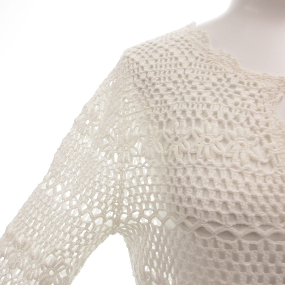 ローレンラルフローレン LAUREN RALPH LAUREN 美品 ニット セーター S コットン 長袖 透かし編み 総柄 花柄 白 ...