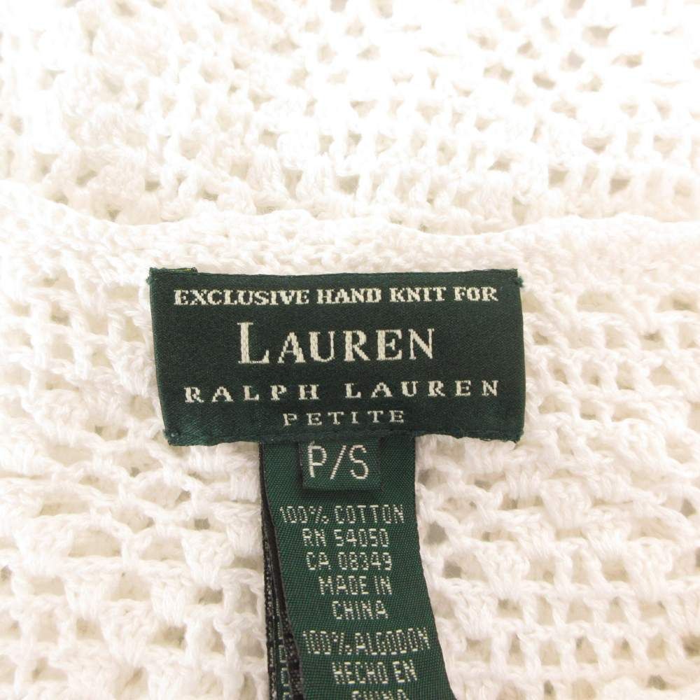 ローレンラルフローレン LAUREN RALPH LAUREN 美品 ニット セーター S コットン 長袖 透かし編み 総柄 花柄 白 ...