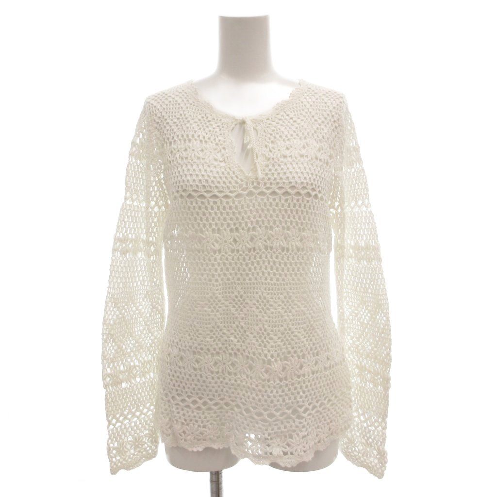 ローレンラルフローレン LAUREN RALPH LAUREN 美品 ニット セーター S コットン 長袖 透かし編み 総柄 花柄 白 ...