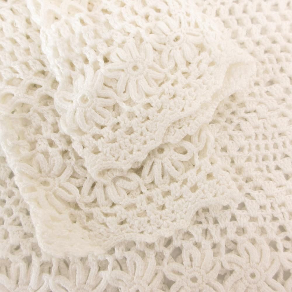 ローレンラルフローレン LAUREN RALPH LAUREN 美品 ニット セーター S コットン 長袖 透かし編み 総柄 花柄 白 ...