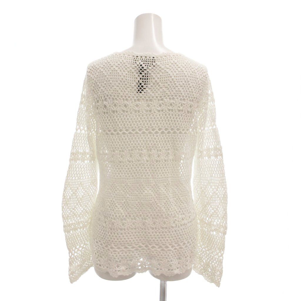 ローレンラルフローレン LAUREN RALPH LAUREN 美品 ニット セーター S コットン 長袖 透かし編み 総柄 花柄 白 ...