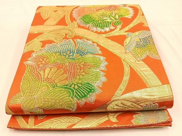 平和屋着物◎六通柄袋帯 更紗花唐草文 金銀糸 正絹 逸品 BAAW0120hj