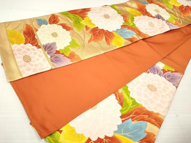 平和屋着物◎六通柄袋帯 唐織 草花文 菊 金糸 正絹 逸品 DABA3178qa