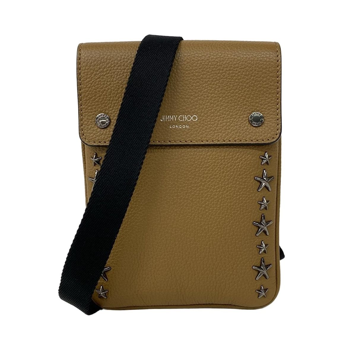 JIMMY CHOO(ジミーチュウ) ショルダーバッグ - ブラウン スタッズ/ストラップ着脱可/ミニバッグ/ホログラムシールなし レザー ...