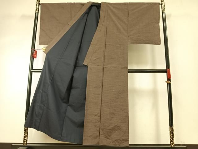 平和屋着物○男性 本場大島紬 アンサンブル 格子 正絹 逸品 AABE5574fy