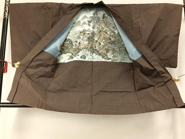 平和屋着物●男性　本場大島紬　アンサンブル　格子文　正絹　逸品　DAAY5963ud 平和屋着物○男性 本場大島紬 アンサンブル 格子 正絹 逸品 AABE5574fy