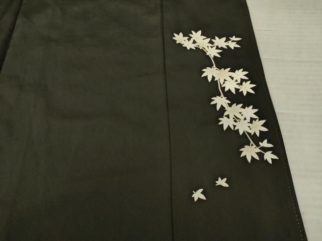 平和屋着物○訪問着 刺繍 枝葉文 楓 暈し染め 黒地 金糸 正絹 逸品