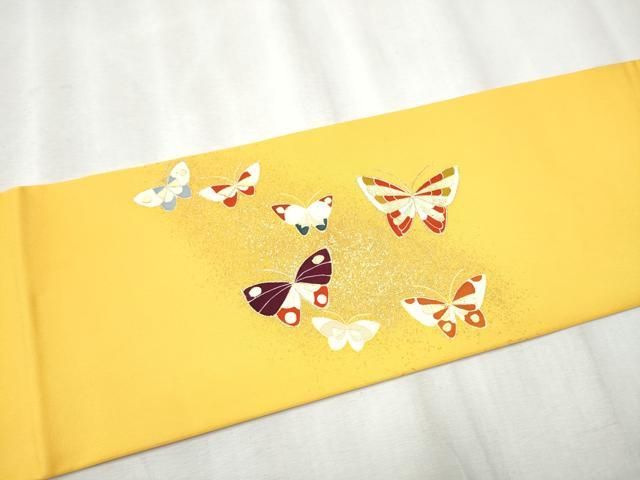 平和屋着物○塩瀬 九寸名古屋帯 駒刺繍 舞蝶文 金彩 正絹 逸品