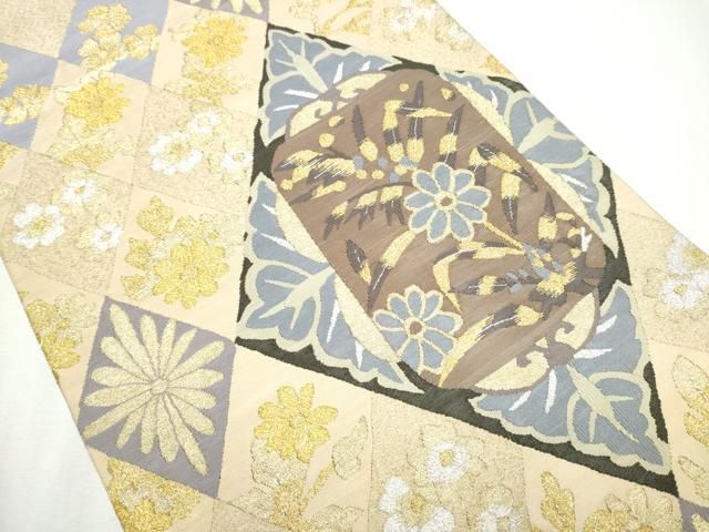 平和屋着物○六通柄袋帯 綴れ 菱花文 金銀糸 正絹 逸品 CABB5715hy