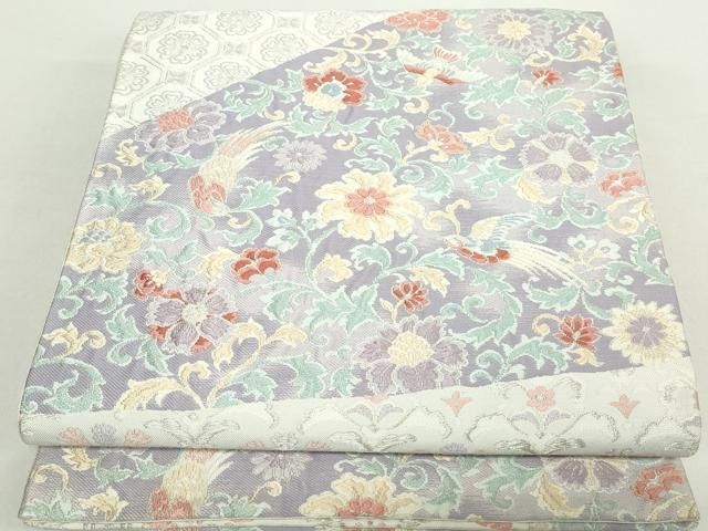 平和屋着物◎六通柄袋帯 唐織 更紗花鳥文 銀糸 正絹 逸品 DAAZ8896qa