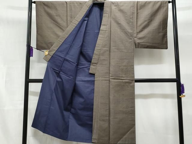 平和屋本店□極上 男性 紬・羽織セット キングサイズ 色無地 着物：山葵色