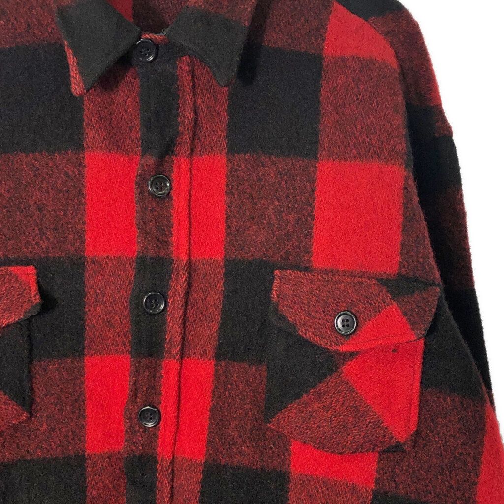 80年代 USA製 WOOLRICH ウールリッチ ウールシャツ 大きいサイズ バッファローチェック レッド(メンズ XXXL)中古 古着 ...