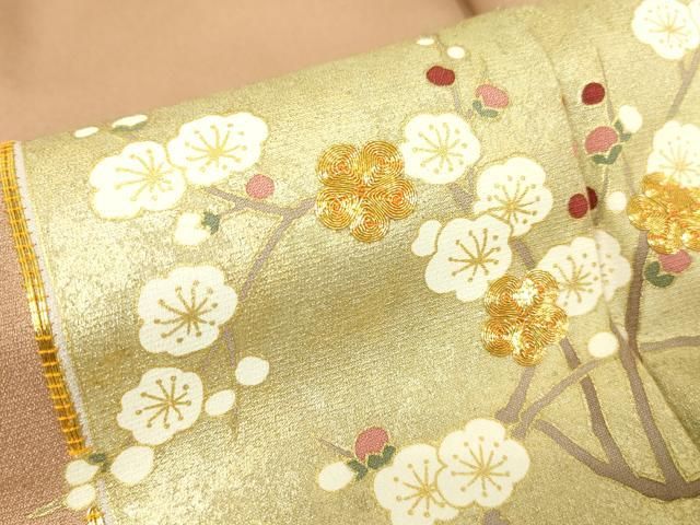 平和屋着物○訪問着 駒刺繍 流水枝葉文 金彩 ロング丈 正絹 逸品