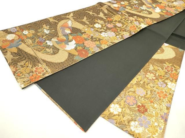 平和屋着物▽六通柄袋帯 唐織 鴛鴦花文 金糸 正絹 逸品 DAAZ6611fe