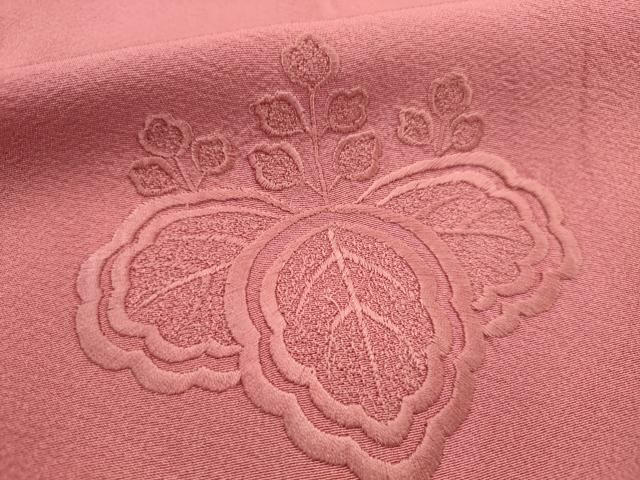 平和屋着物□訪問着 色無地 刺繍 桐 甚三紅色 正絹 逸品 AABD1510ma