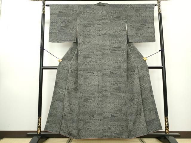 平和屋着物○江戸小紋 ねじ花文 黒地 正絹 逸品 CAAW8638yc