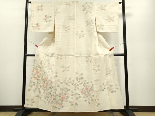 平和屋着物＊夏物 訪問着 生紬 手描き 紫陽花 正絹 逸品 未使用