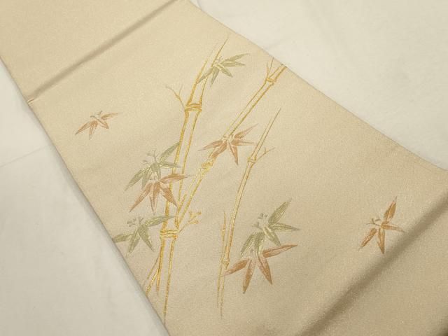 平和屋着物▽綴れ 太鼓柄袋帯 笹竹文 金通し地 正絹 逸品 AABD8124wj