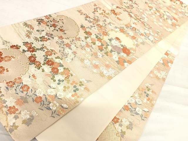 平和屋着物◎六通柄袋帯 唐織 雪輪花文 金糸 正絹 逸品 AABD7198yx