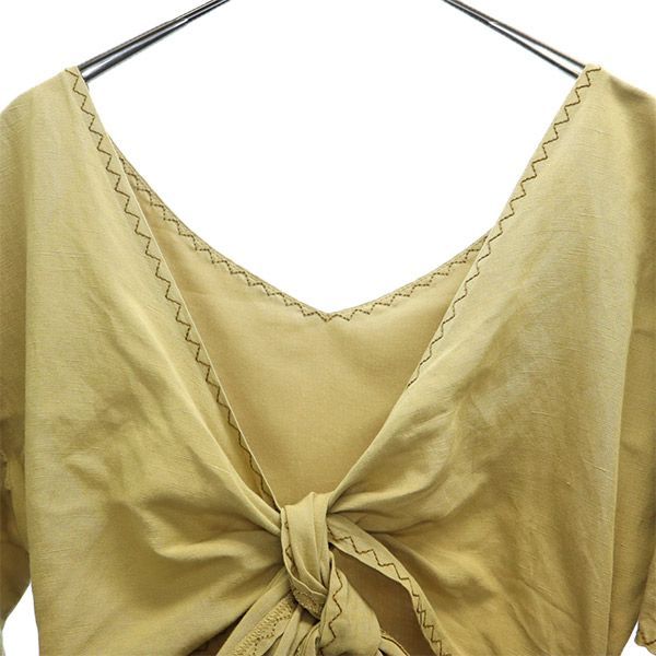 AULA AILA アウラアイラ リネンブレンド 刺繍 半袖 ロングワンピース 0