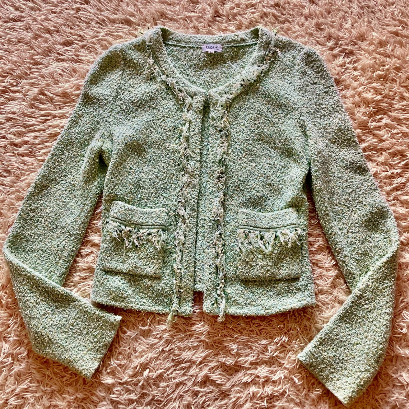 フォクシーブティック ツイードノーカラージャケット カーディガン