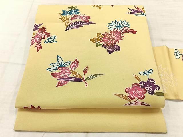 平和屋着物○塩瀬 九寸名古屋帯 型染め 格子松葉文 金彩 正絹