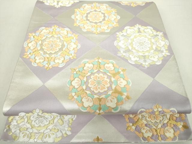 平和屋着物○西陣 白綾苑大庭 六通柄袋帯 唐織 格子正倉院花文 金銀糸