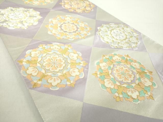 平和屋着物○西陣 白綾苑大庭 六通柄袋帯 唐織 格子正倉院花文 金銀糸