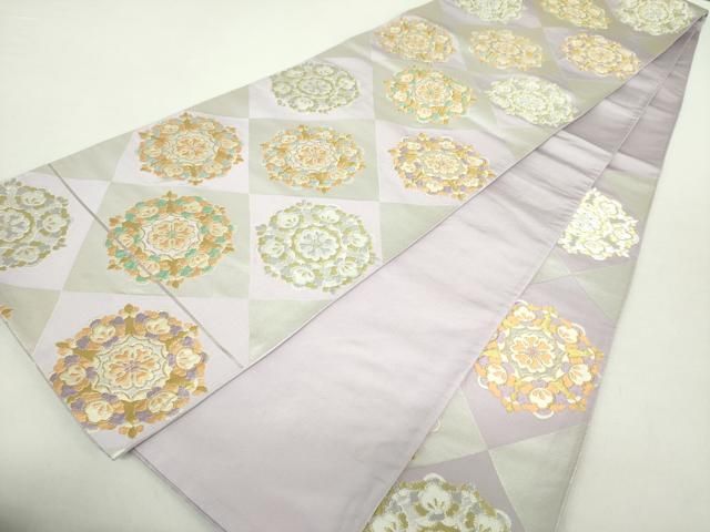 平和屋着物○西陣 白綾苑大庭 六通柄袋帯 唐織 格子正倉院花文 金銀糸