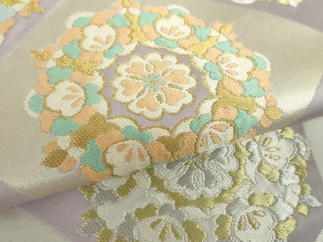 平和屋着物○西陣 白綾苑大庭 六通柄袋帯 唐織 格子正倉院花文 金銀糸