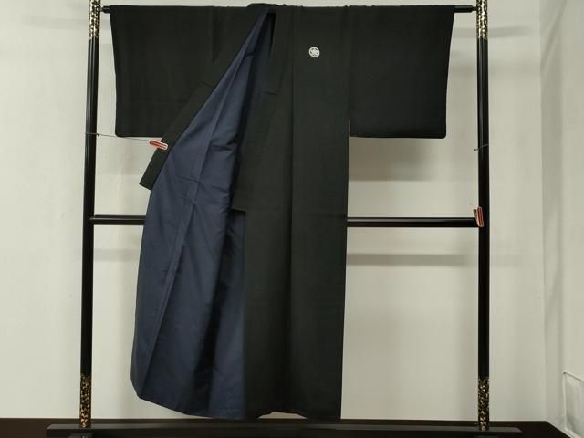 平和屋着物○男性 黒紋付 羽織セット 羽裏：浜松文 正絹 逸品