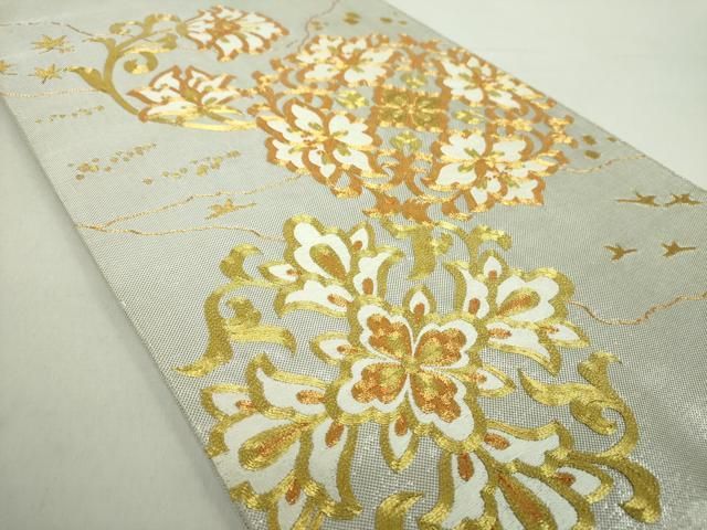 平和屋着物○西陣 川島織物 太鼓柄袋帯 駒刺繍 総刺繍 更紗花鳥文 金