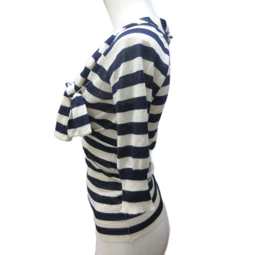 【中古】ルイヴィトン LOUIS VUITTON ニットカットソー カシミヤ シルク混 カシシル ボーダー リボン 5分袖 S IBO83 ルイヴィトン LOUIS VUITTON ニットカットソー カシミヤ シルク混